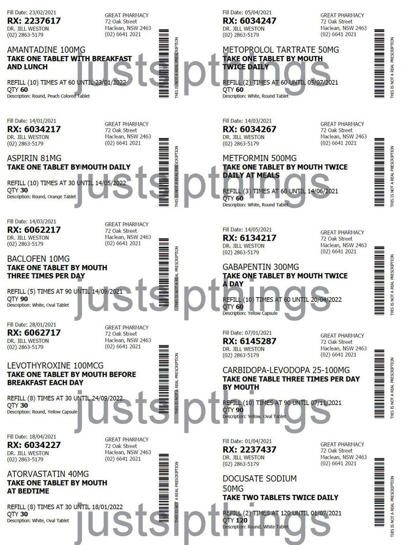 Australian Mock/fake Prescription Medication Labels for SLP/OT ...