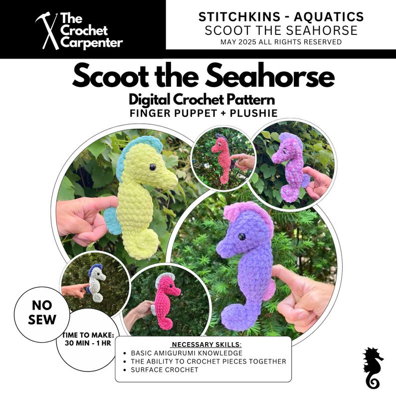 Seahorse Finger Puppet Crochet Pattern – Scoot Plushie (digital ...