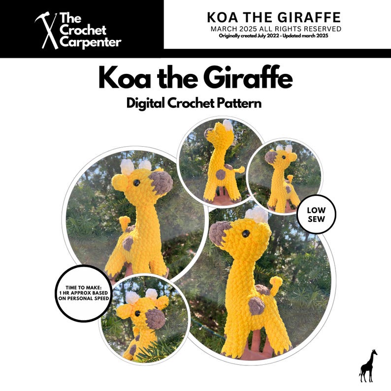 Koa the Giraffe Crochet Pattern: No Sew Amigurumi (digital Download) - Etsy