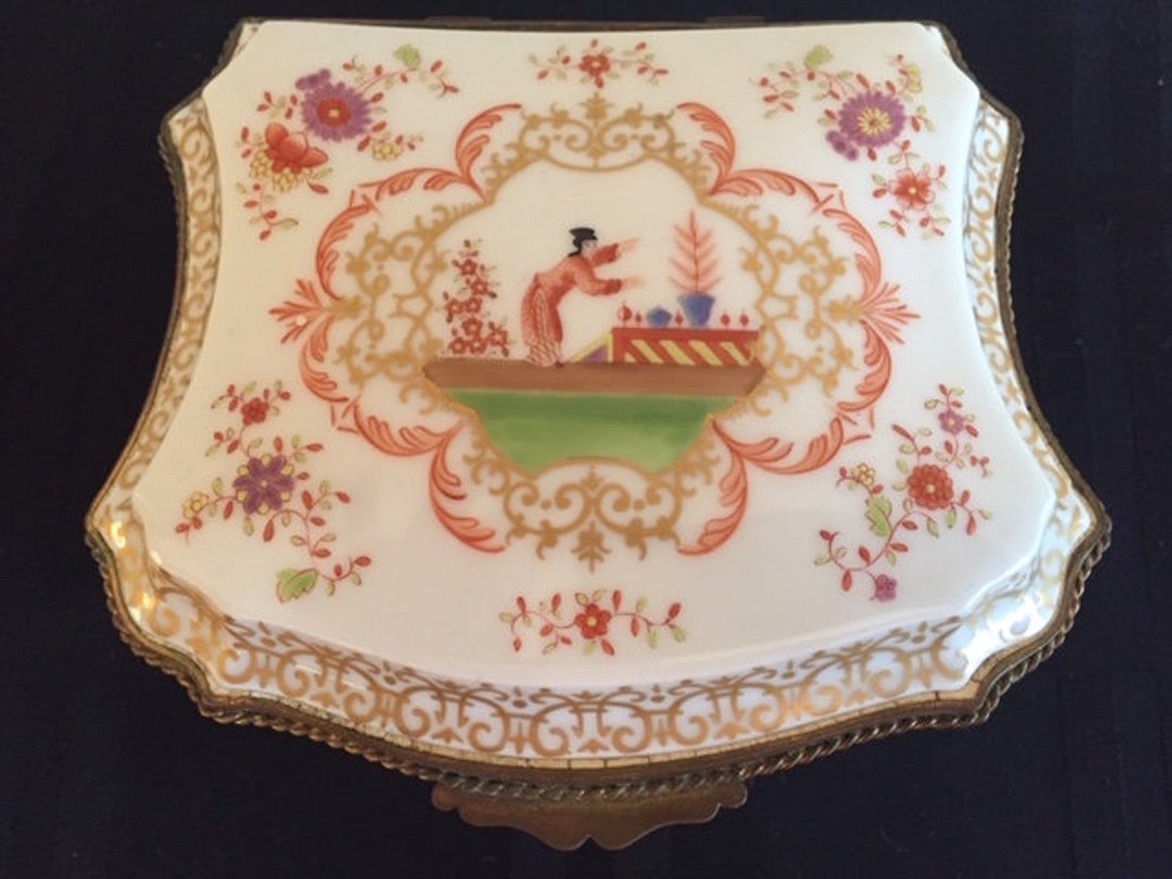 Asian Japanese Limoges Style Hinged Trinket Box Hand Painted Raised ...