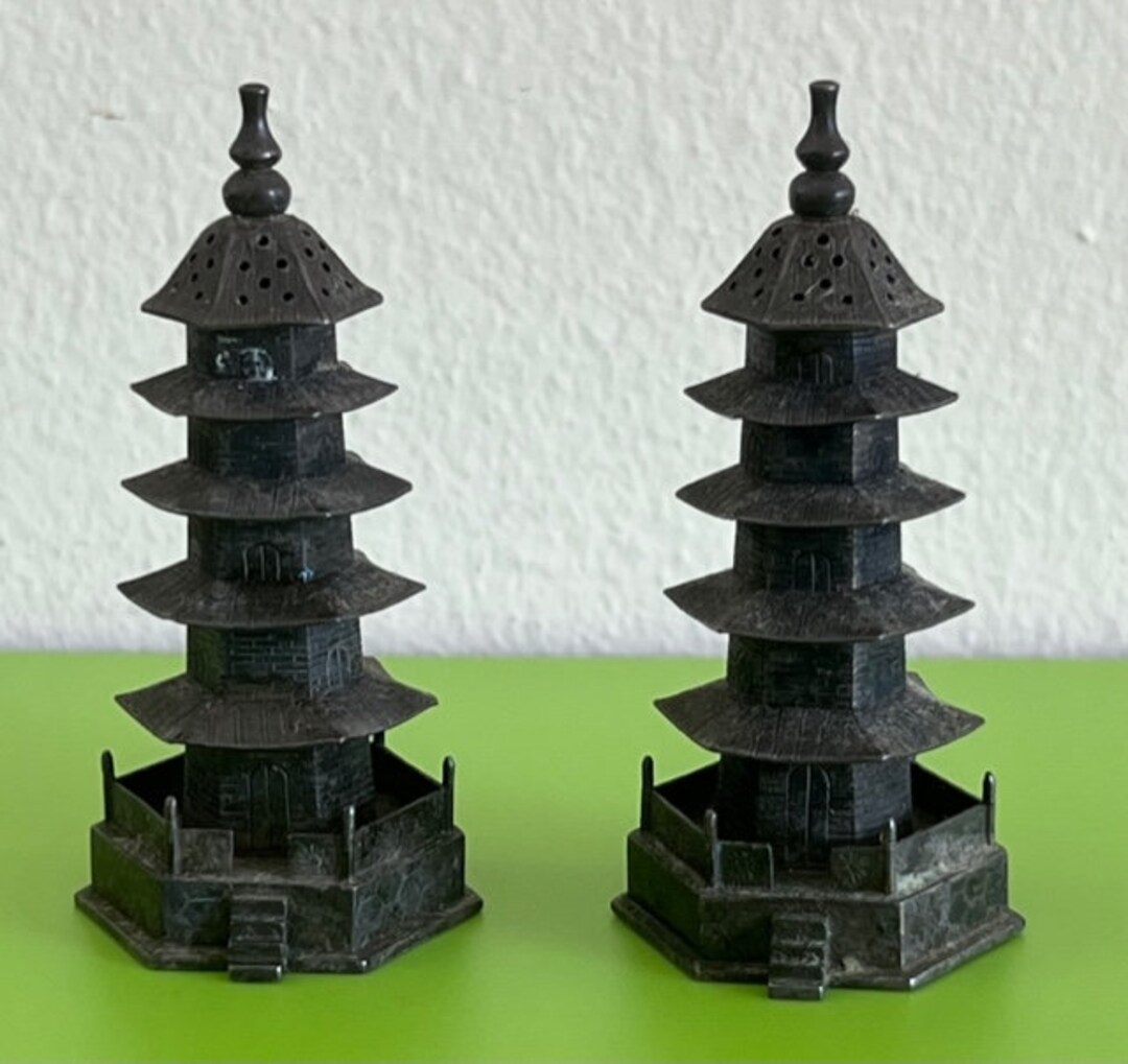 Asian Japanese or Chinese Tiered Pagoda Salt and Pepper Shakers Likely ...