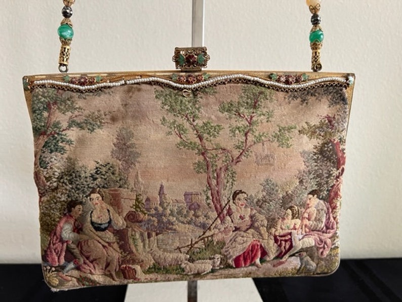 Antique Micro Petit Point Bag by Calem Figural Scene With - Etsy
