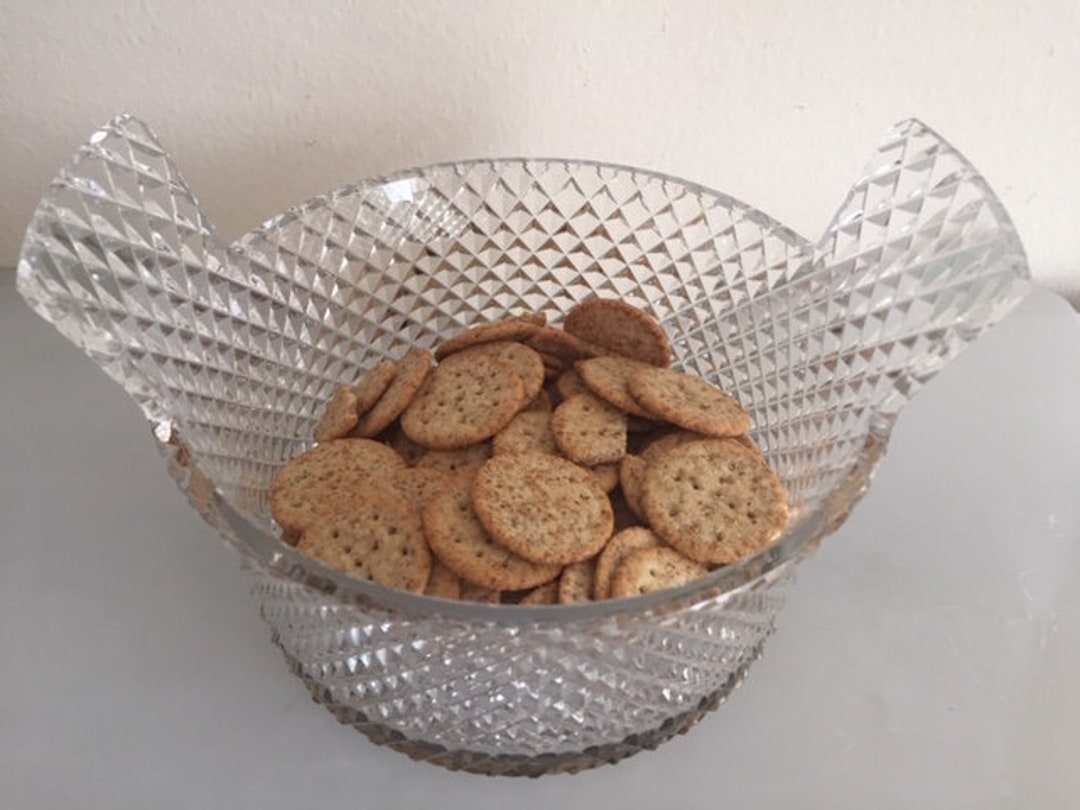Vintage LARGE Crystal Diamond Point Pattern Glass Candy Nut Condiment ...