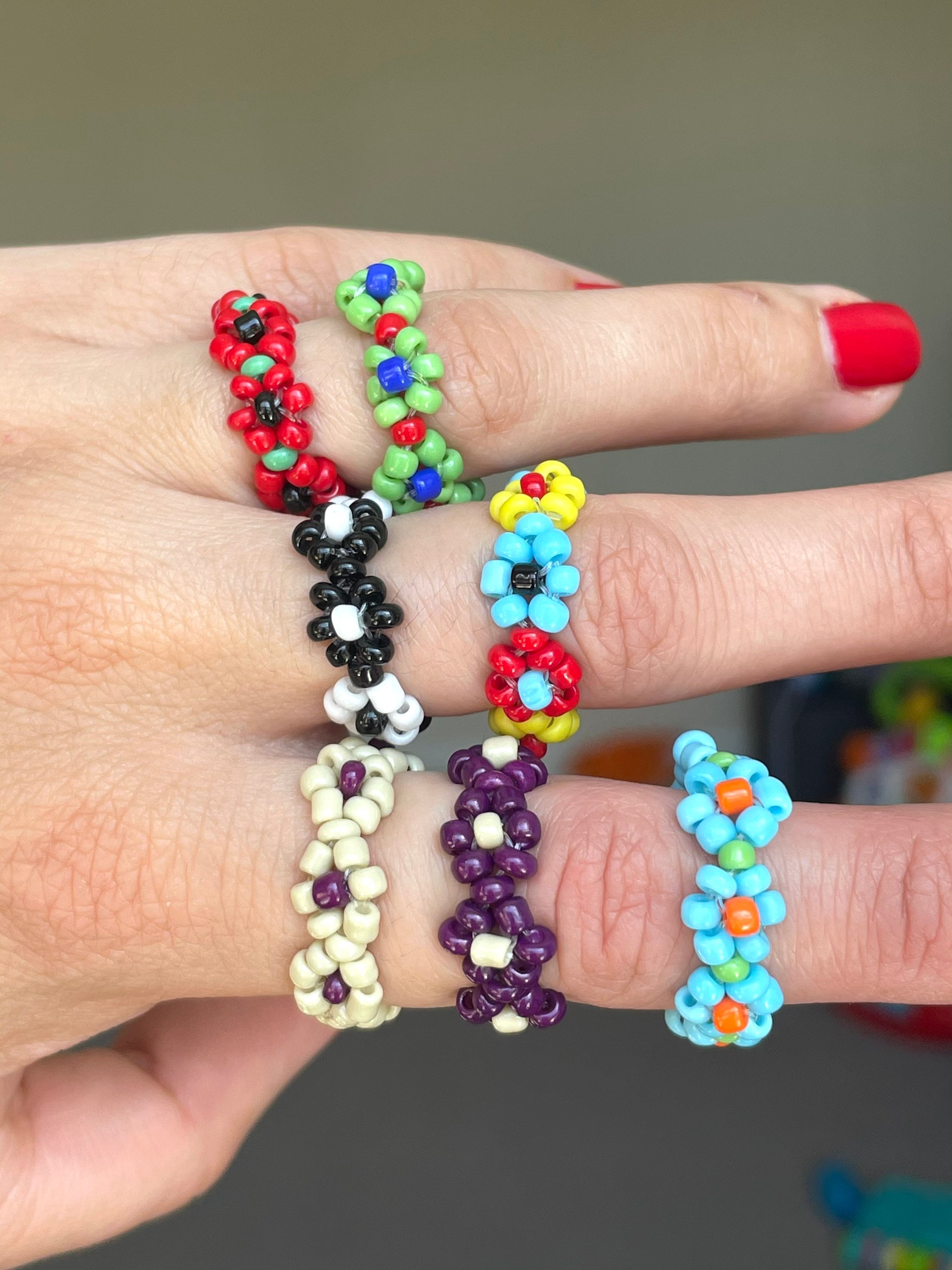 Beaded Rings Colourful Rings Summer Jewelleries Women - Etsy UK