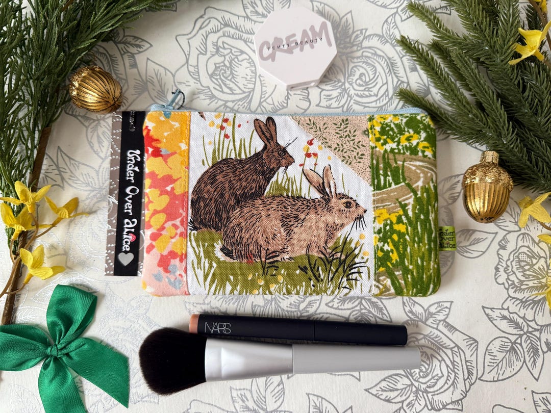 Wild Rabbit 60s 70s Vintage Cool Fabric Zip Pouch Bag Bunny Makeup Bag ...