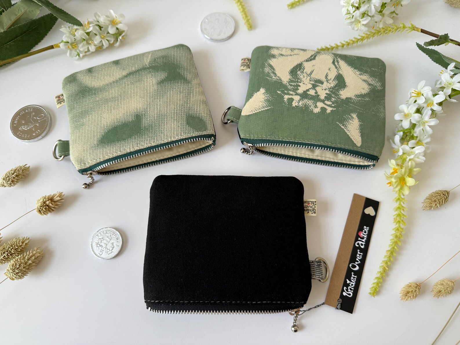 Vegan Suede Handmade Bohemian Wallets: Handprinted, Pop Art Cat Designs ...