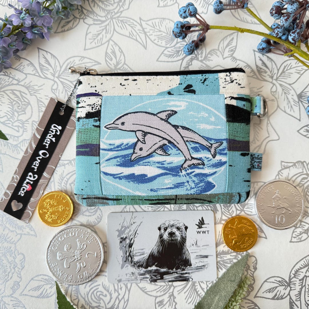 Silver Dolphin Print Coin Pouch Patchwork Purse Credit Card Holder Wild ...
