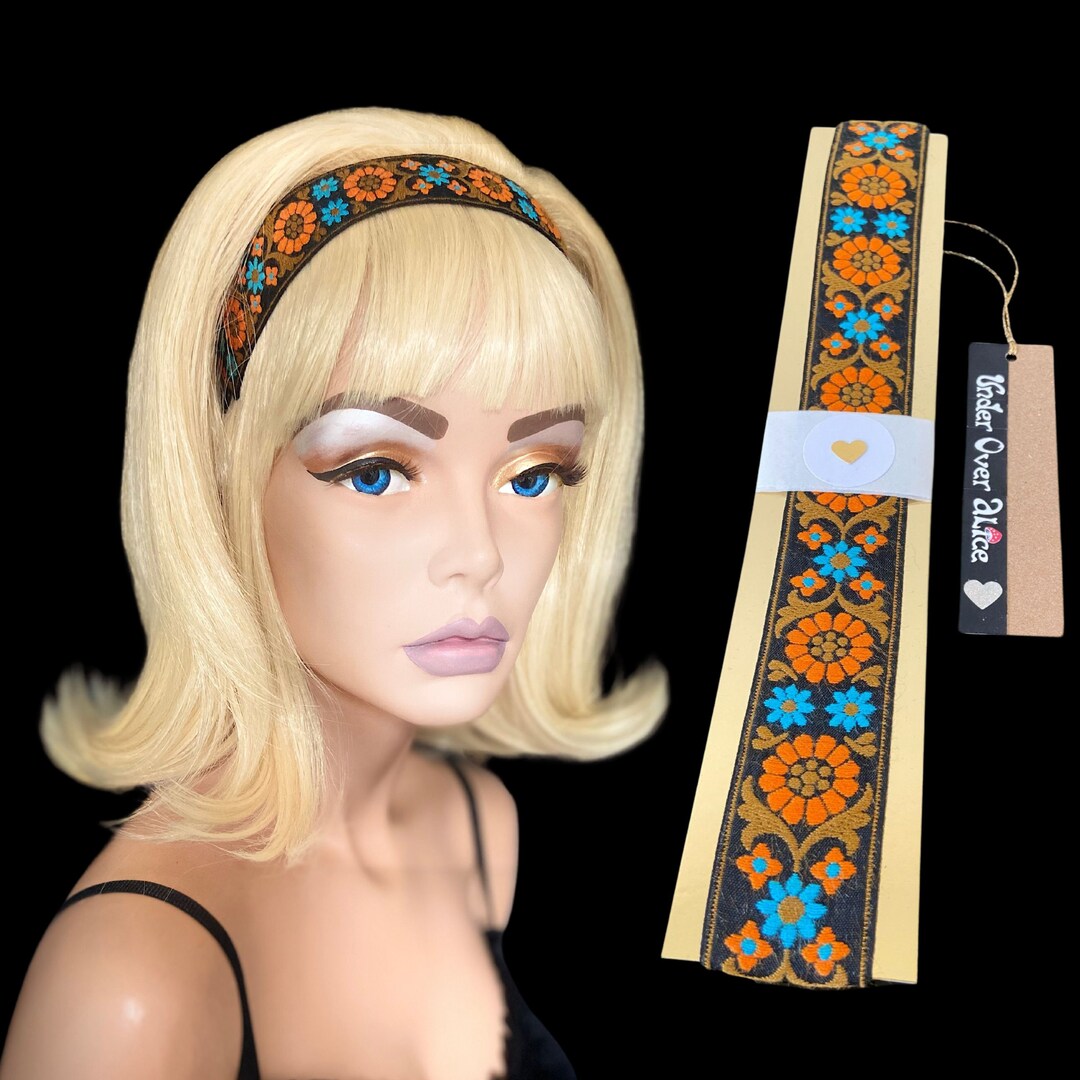 Embroidered Fabric Headband 60s Flower Power Floral Arts and Crafts ...