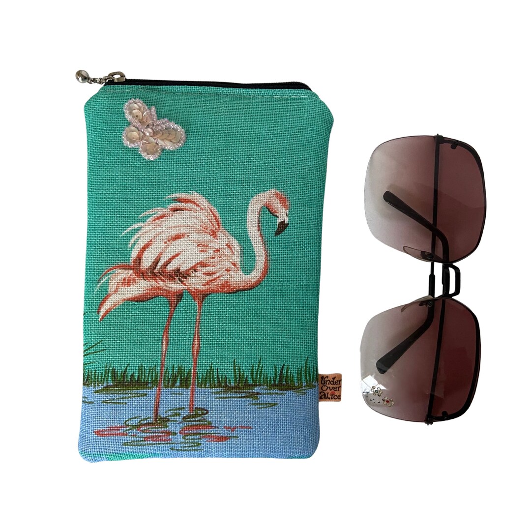 Flamingo Eye Glass Holder Wading Birds Art Green Turquoise Etsy