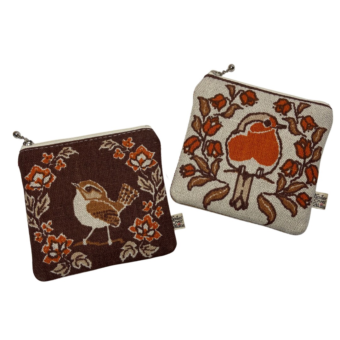 Wren Bird Arts Coin Purse Wallet Zipper Coin Pouch 60s 70s Scandinavian ...