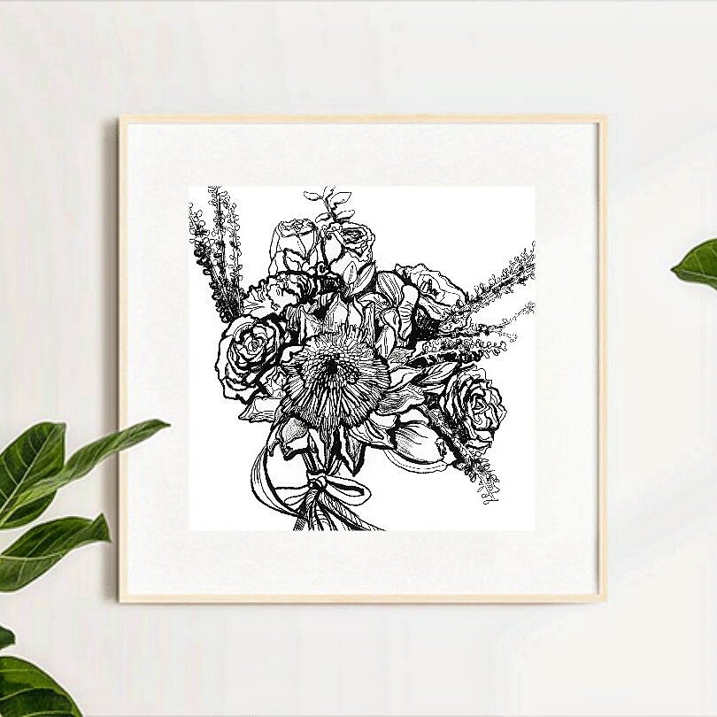 Poster Bouquet of Flowers/ Poster Flowers/ Poster Black and White ...
