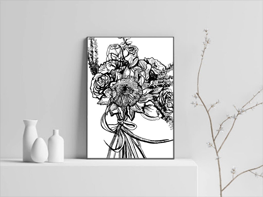 Poster Bouquet of Flowers/ Poster Flowers/ Poster Black and White ...