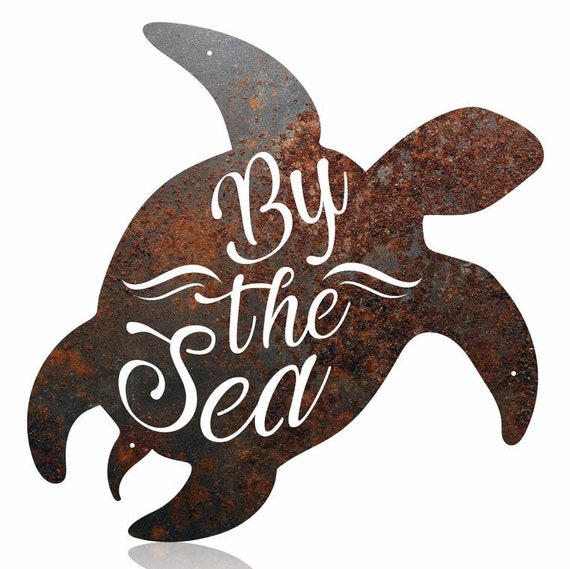 By The Sea Turtle Metal Sign Ocean Lake Coastal Beach Wall | Etsy
