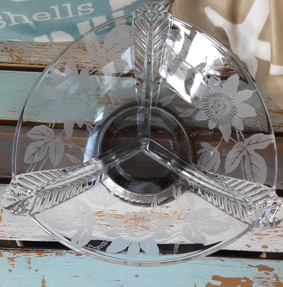 Vintage Crystal Candy Dish 3 Compartments Candy Condiments Peanut Dish ...