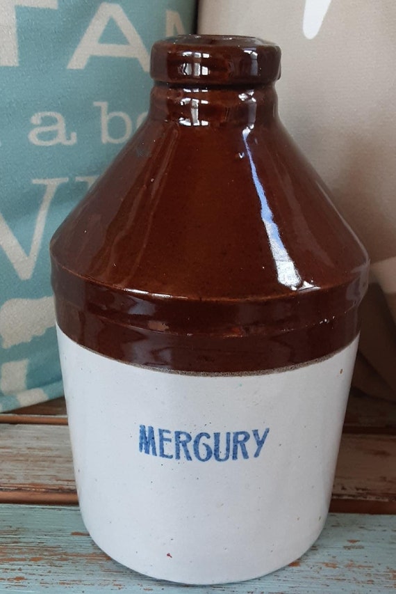 Vintage Crock Stoneware Crock Mercury RX Jug Bottle - Etsy