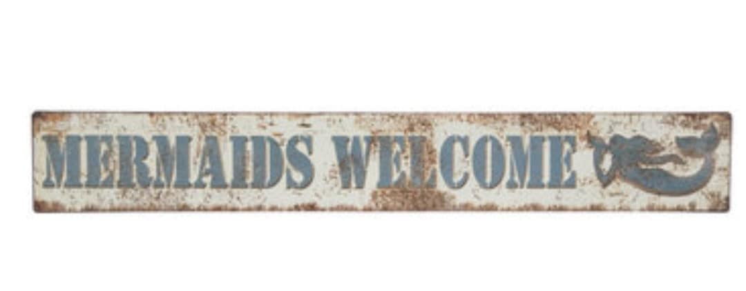 Mermaids Welcome Metal Sign Pool Sign Kids Room Patio Deck Birthday ...