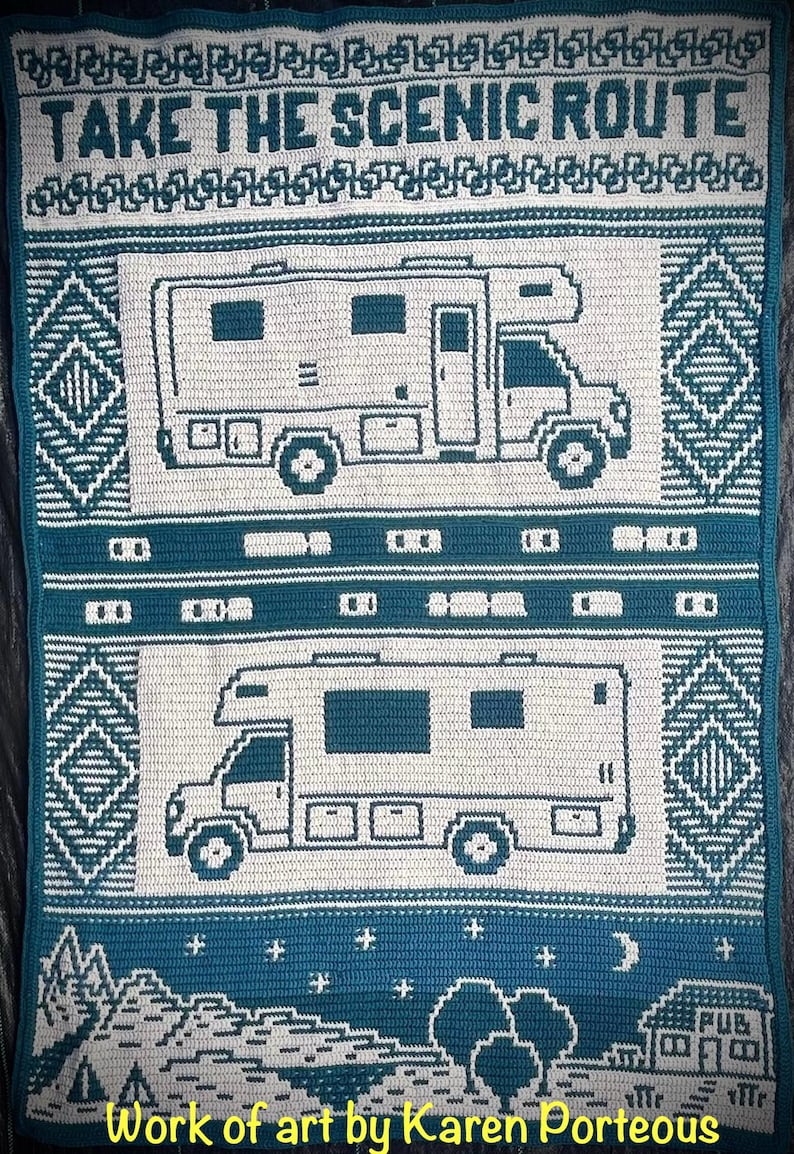 Home on the Road Mosaic Crochet Throw (medium/c Class Camper) - Etsy