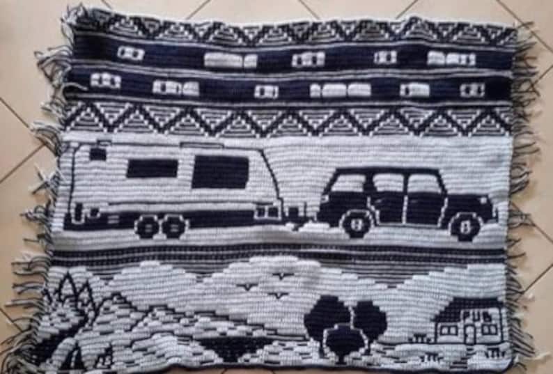 Home on the Road Mosaic Crochet Throw car and Caravan - Etsy