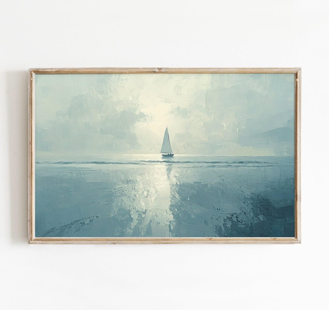 Sailboat Ocean Art Print | Vintage Nautical Digital Download | Coastal ...