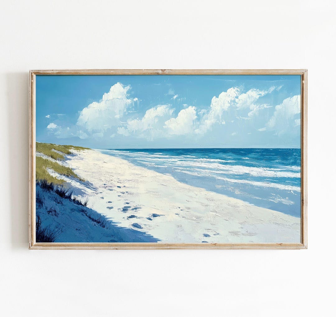 Printable Beach Scene Oil Painting | Coastal Digital Download | Ocean ...