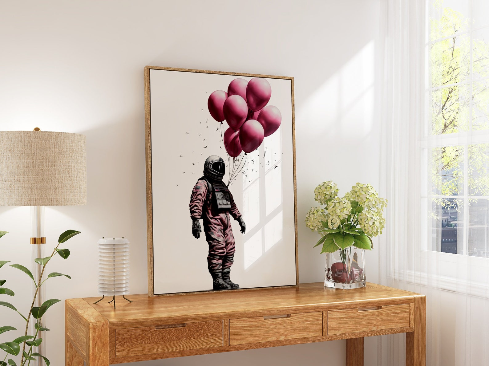 Astronaut Pink Balloon Printable Wall Art | Spaceman Digital Download ...
