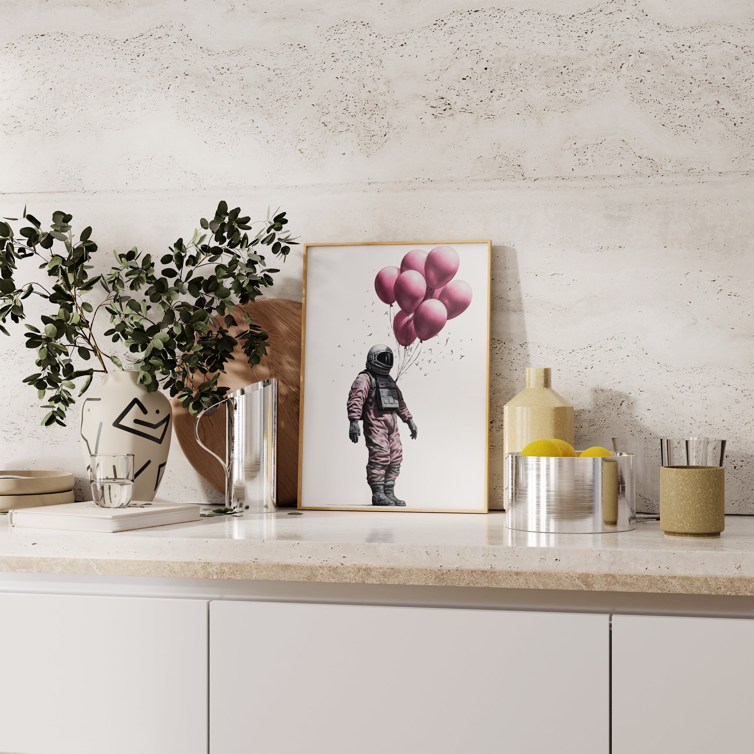 Astronaut Pink Balloon Printable Wall Art | Spaceman Digital Download ...