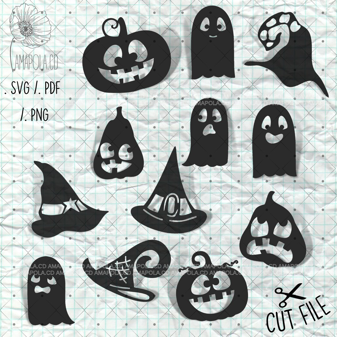 Halloween SVG Cut File, Pumpkin PNG, Witch Hats SVG, Ghosts .svg .pdf ...