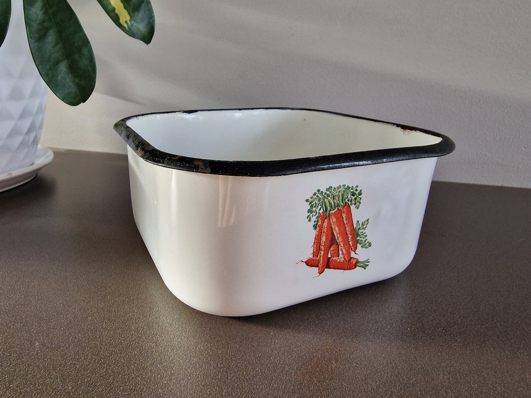 Vintage Soviet Square Enamel Dish With Carrot and Tomato Decor Square ...