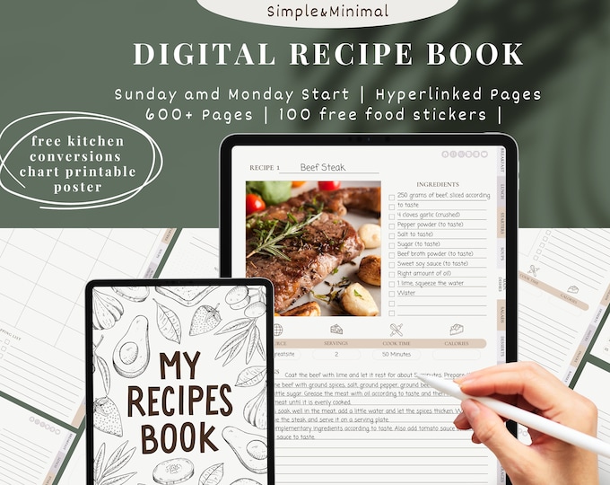 Digital Recipe Book, Onenote Recipe Book Template, 100% Editable ...