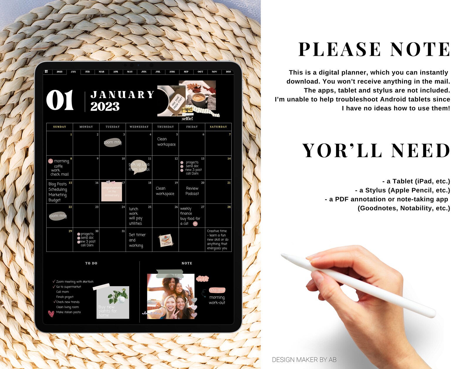 2023 Dark Mode Digital Planner Goodnotes Black Planner Ipad - Etsy
