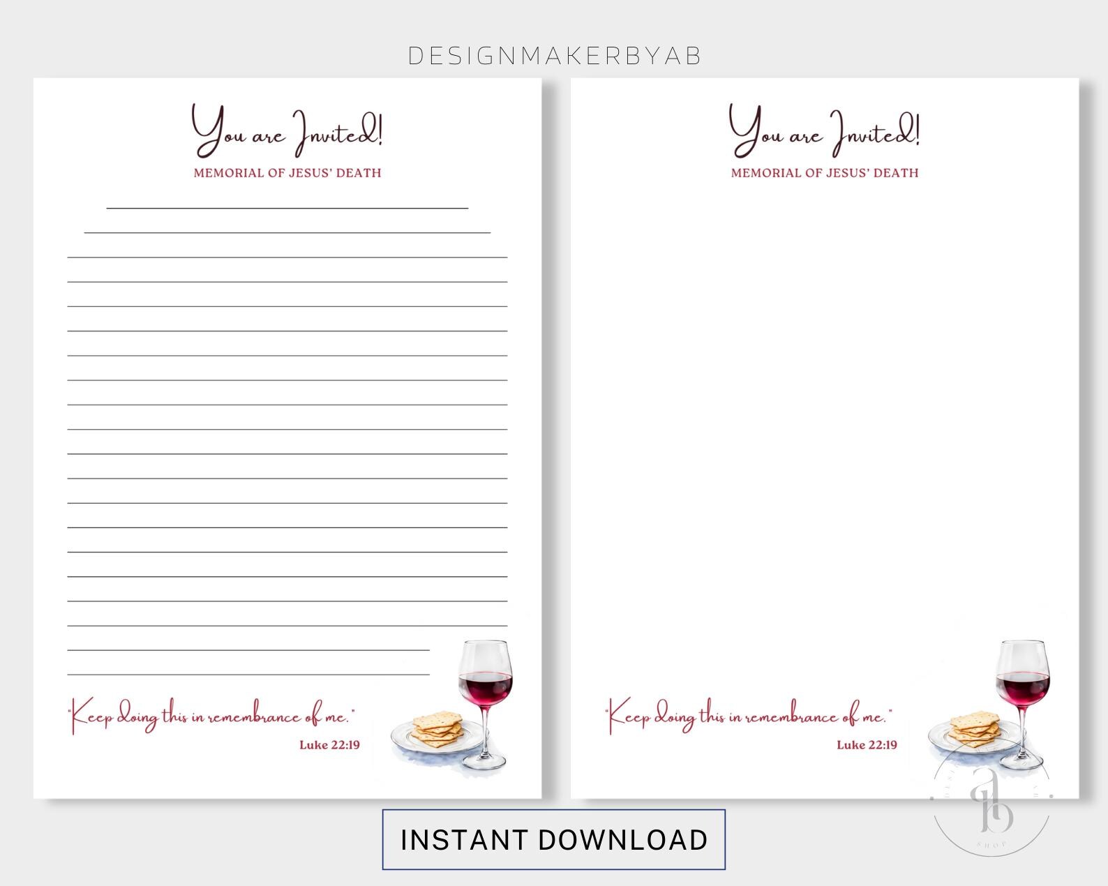 JW Memorial Invitation, JW Letter Writing Paper Letterhead, Luke 22 19 ...