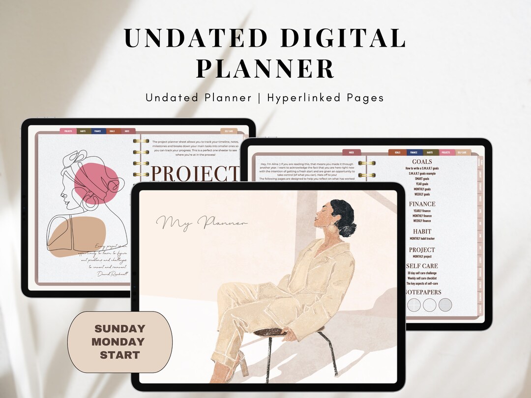 Undated Digital Planner, Ultimate Boho Journal, Sticker Set (PDF ...