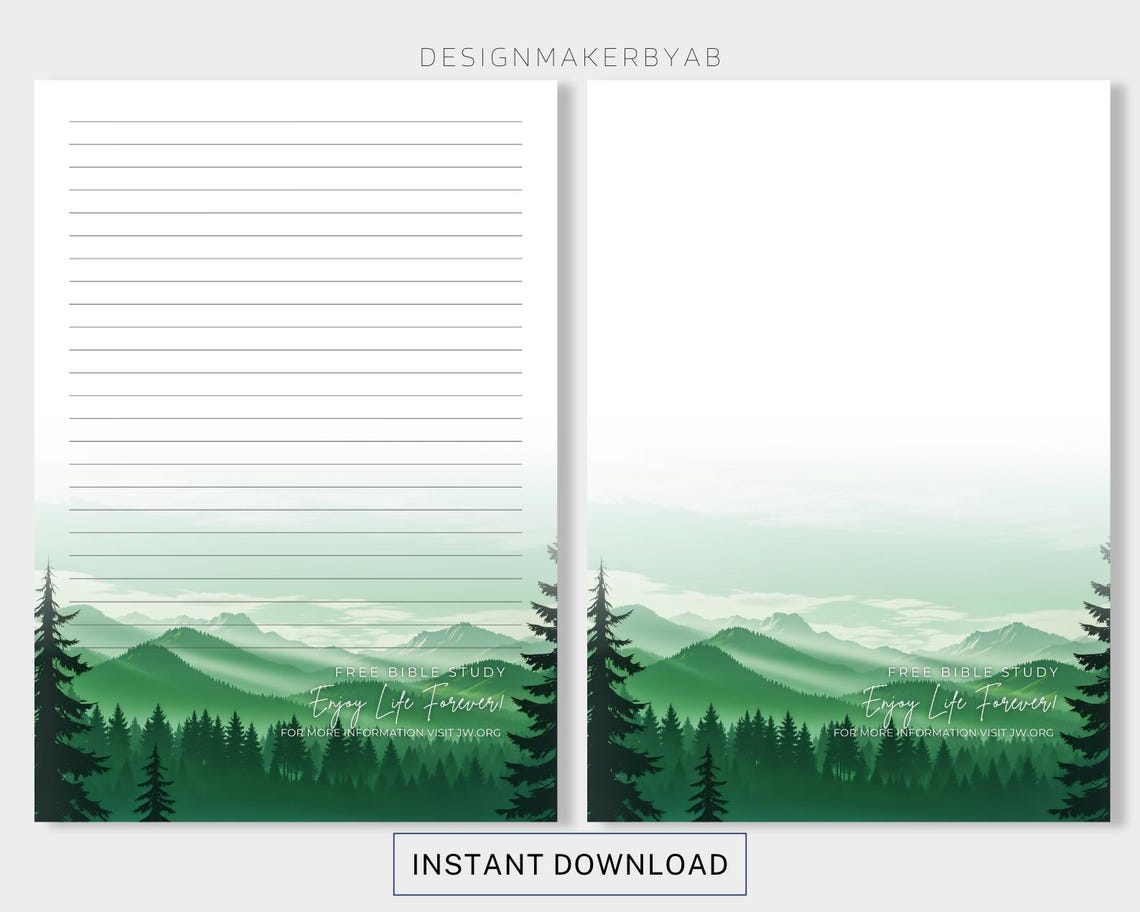 JW Printable Letter Writing Stationery, Bible Study Invitation, Forest ...