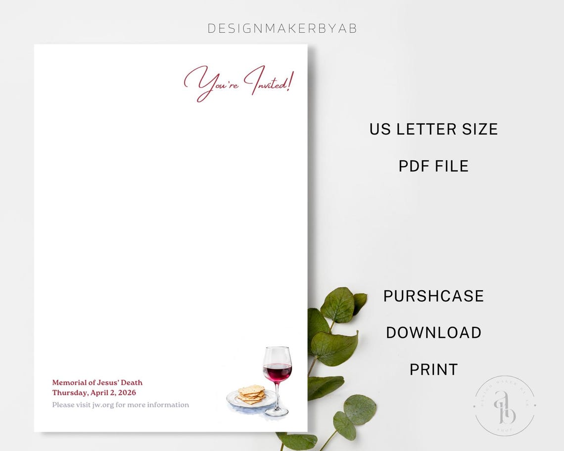 JW Memorial Invitation, JW Letter Writing Paper Letterhead, Luke 22 19 ...