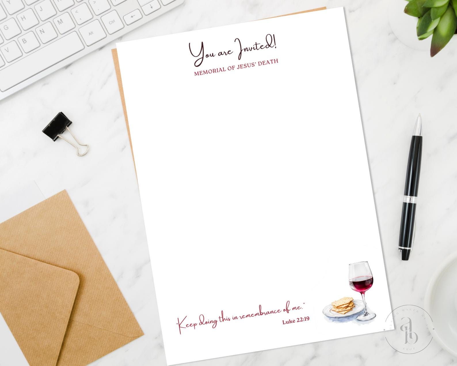 JW Memorial Invitation, JW Letter Writing Paper Letterhead, Luke 22 19 ...