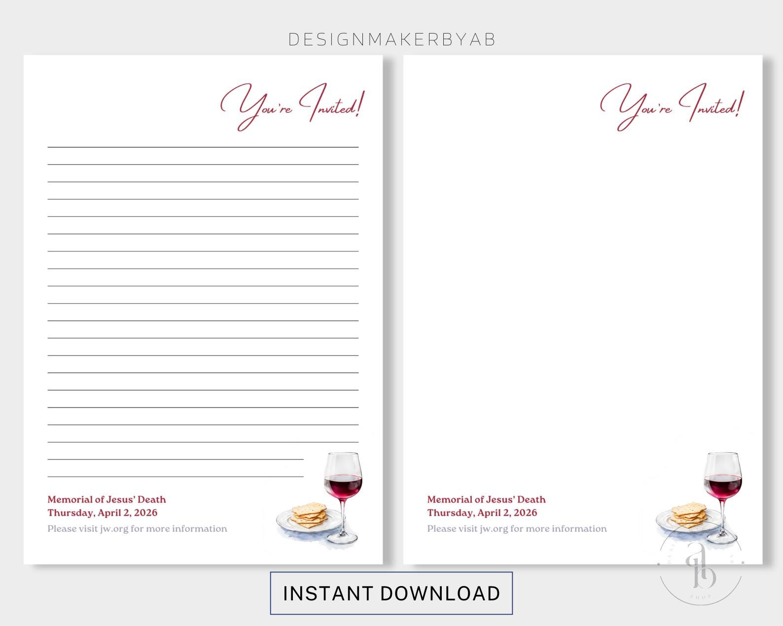 JW Memorial Invitation, JW Letter Writing Paper Letterhead, Luke 22 19 ...
