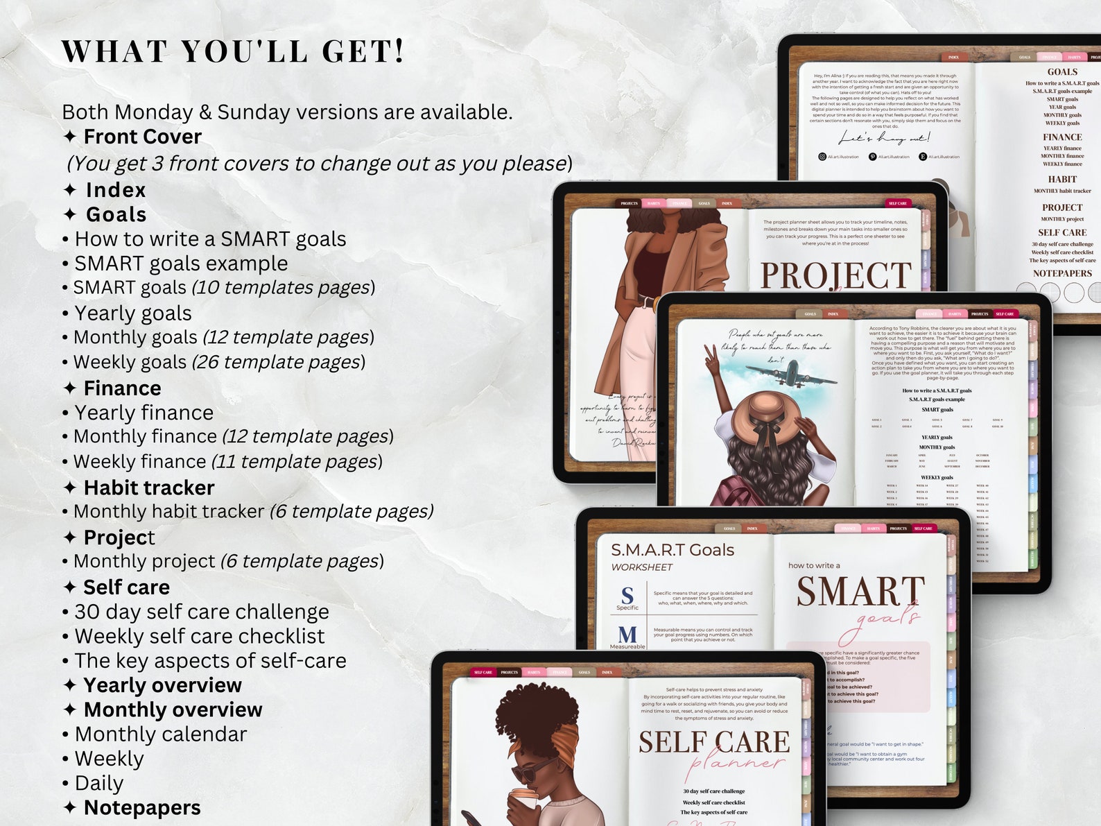 Black Girl Digital Planner Undated, Girl Boss Planner, Journal Black ...