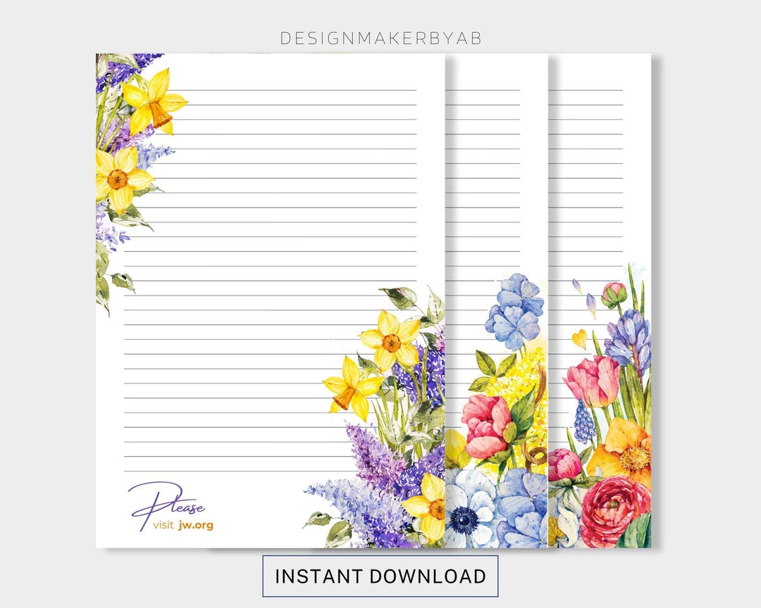 JW Letter Writing Paper, Watercolor Spring Flower Note Paper JW Writing ...