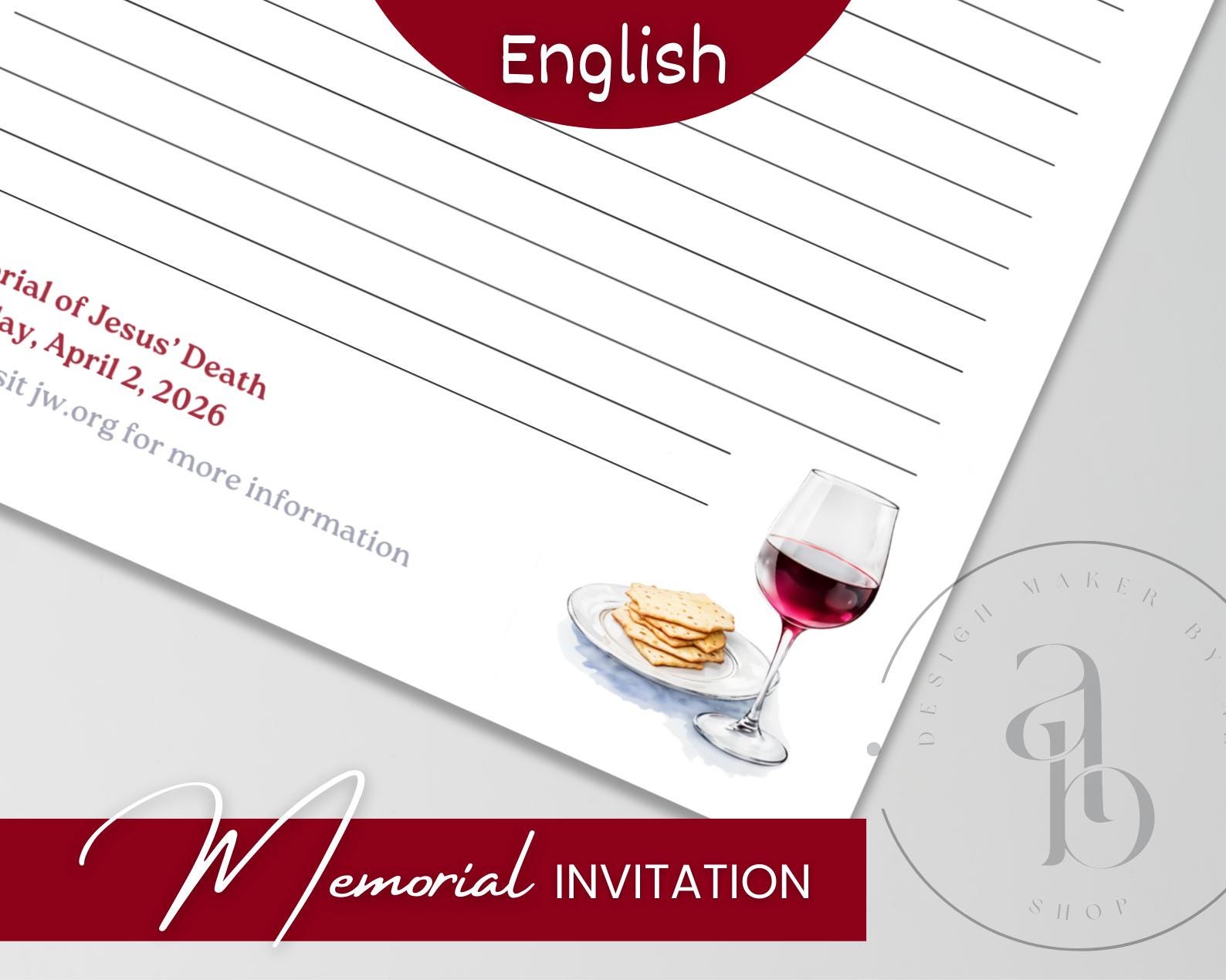 JW Memorial Invitation, JW Letter Writing Paper Letterhead, Luke 22 19 ...