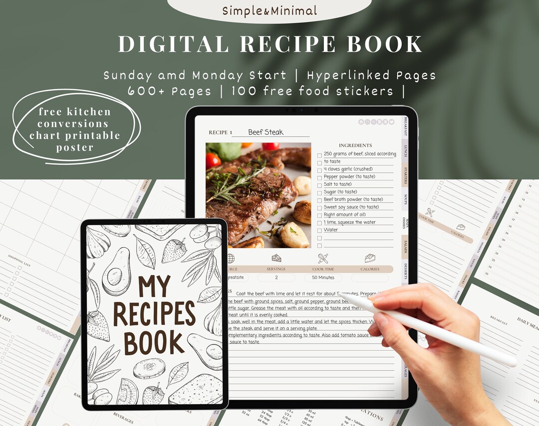 Digital Recipe Book for Goodnotes, Digital iPad Recipe Journal, Digital ...