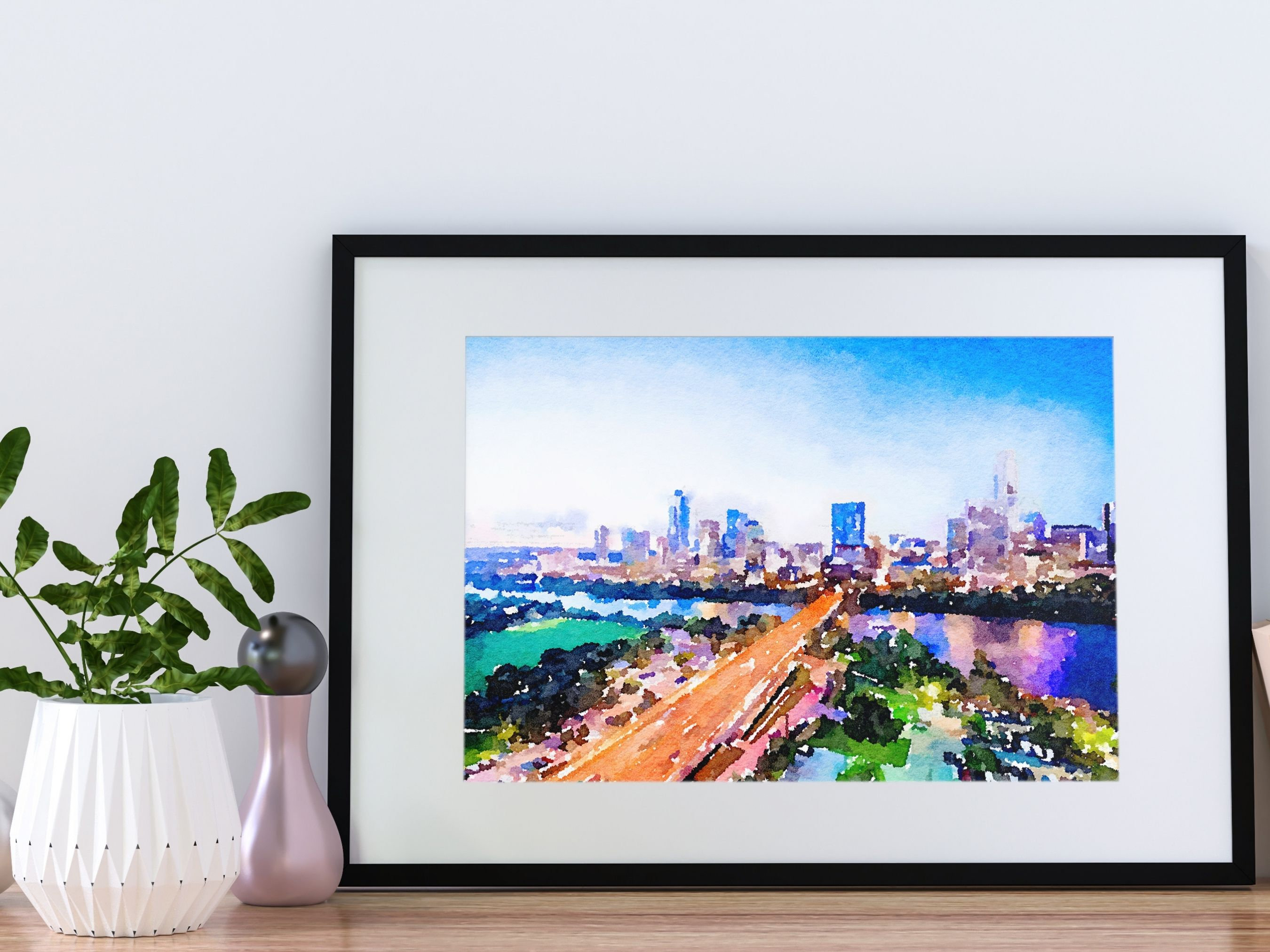 Austin Texas Skyline Watercolor Art Print, Texas Impressionist Painting ...