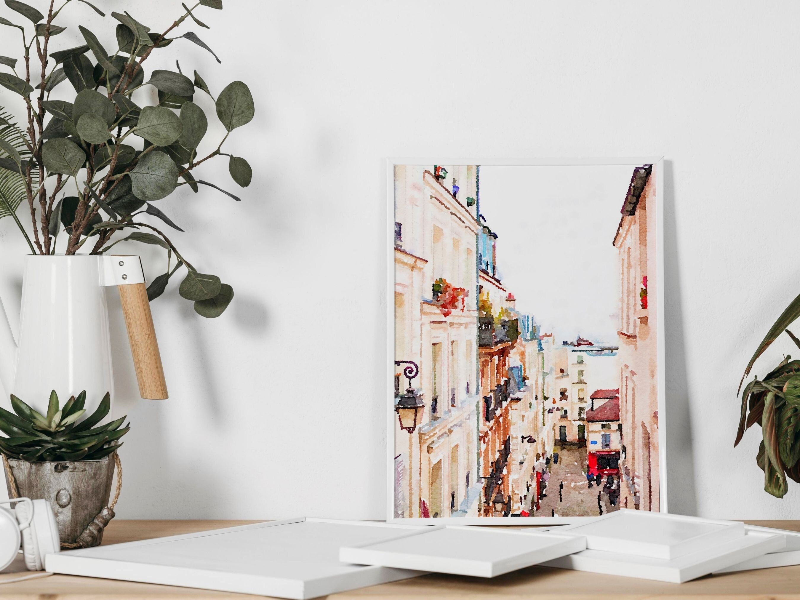 Paris Alley Watercolor Print, France Street View Painting, Eiffel Tower ...