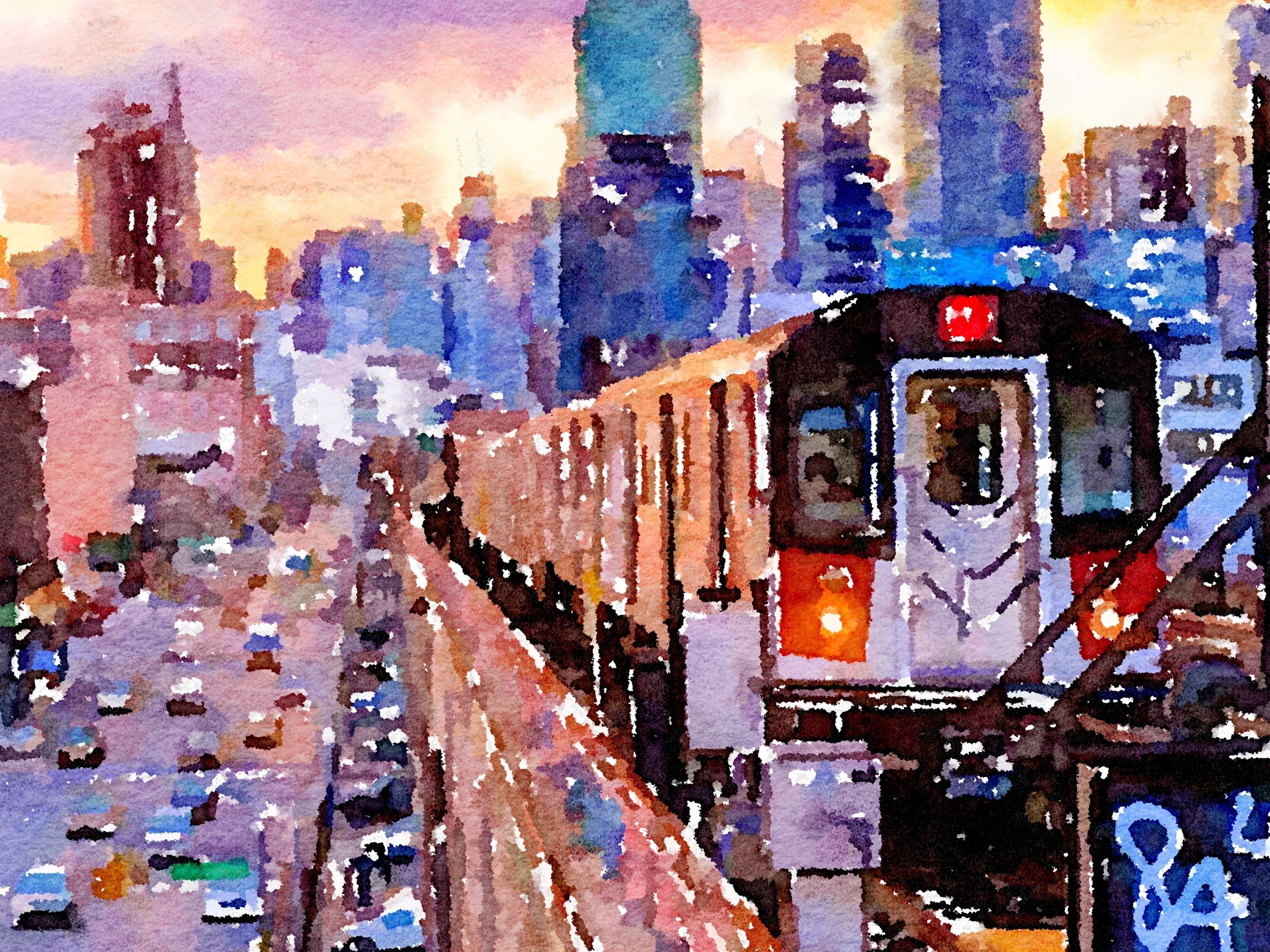 Seven Train Impressionist Watercolor Print Sunnyside Queens - Etsy