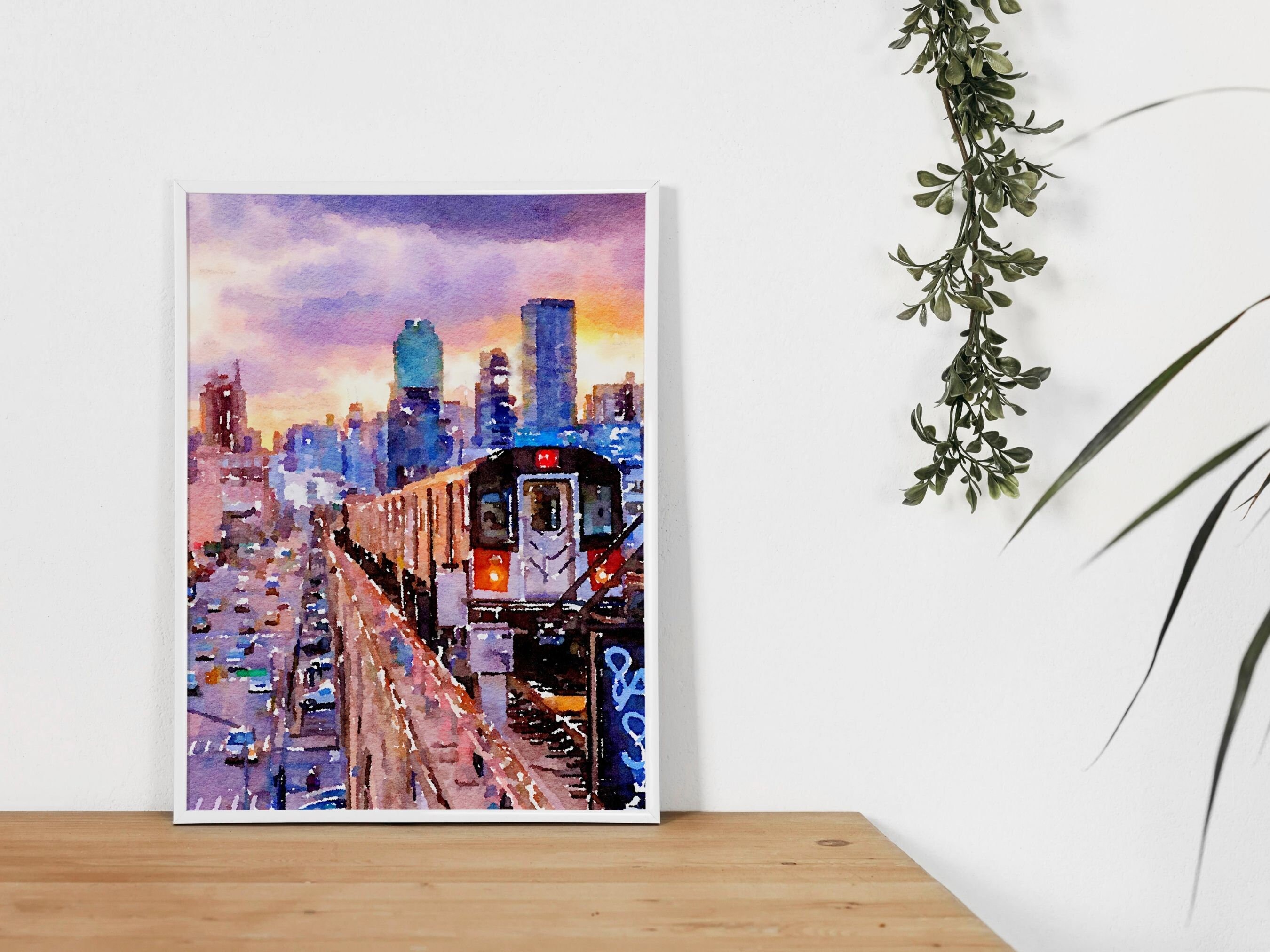 Seven Train Impressionist Watercolor Print Sunnyside Queens - Etsy