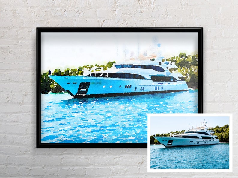 Custom Boat Watercolor Painting Custom Digital Yacht - Etsy