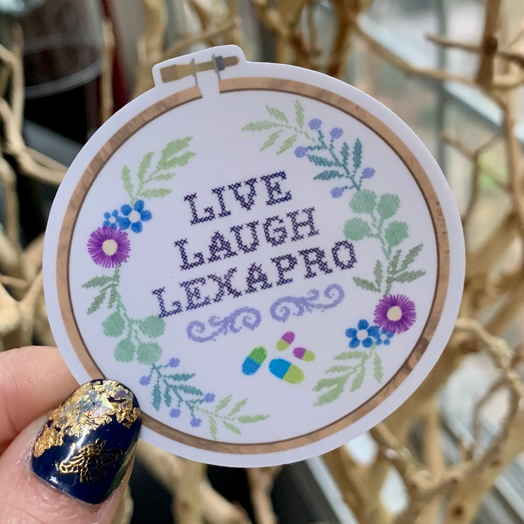 Cross Stitch Live Laugh Lexapro Mental Health Vinyl Decal Sticker - Etsy