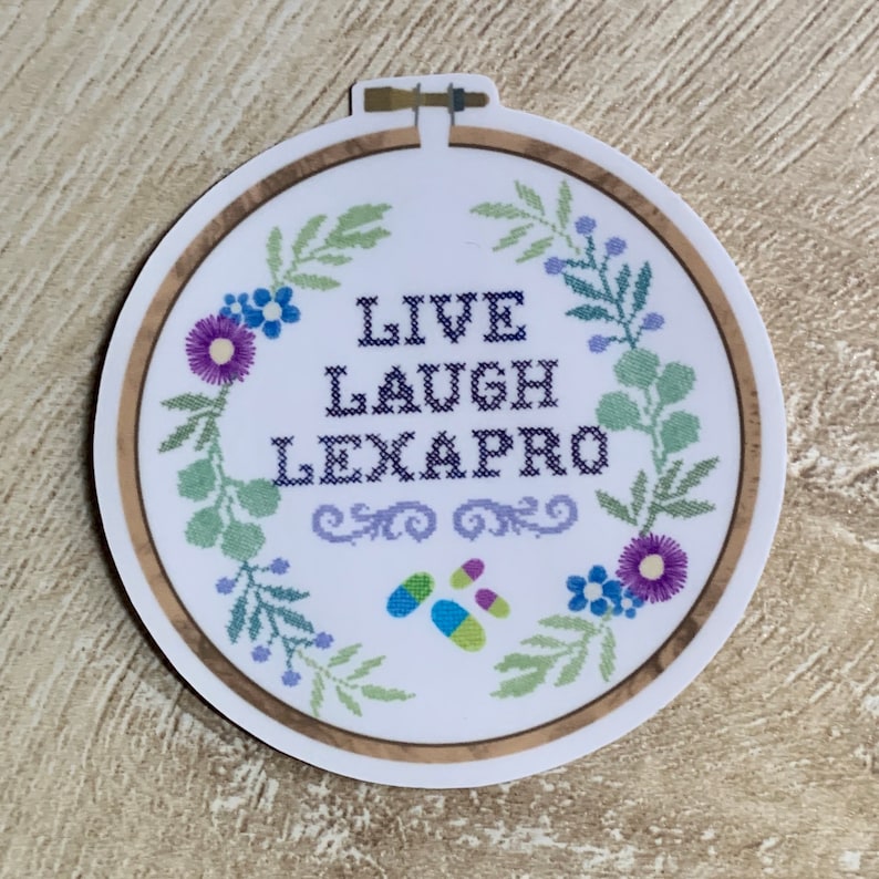 Cross Stitch Live Laugh Lexapro Mental Health Vinyl Decal Sticker - Etsy