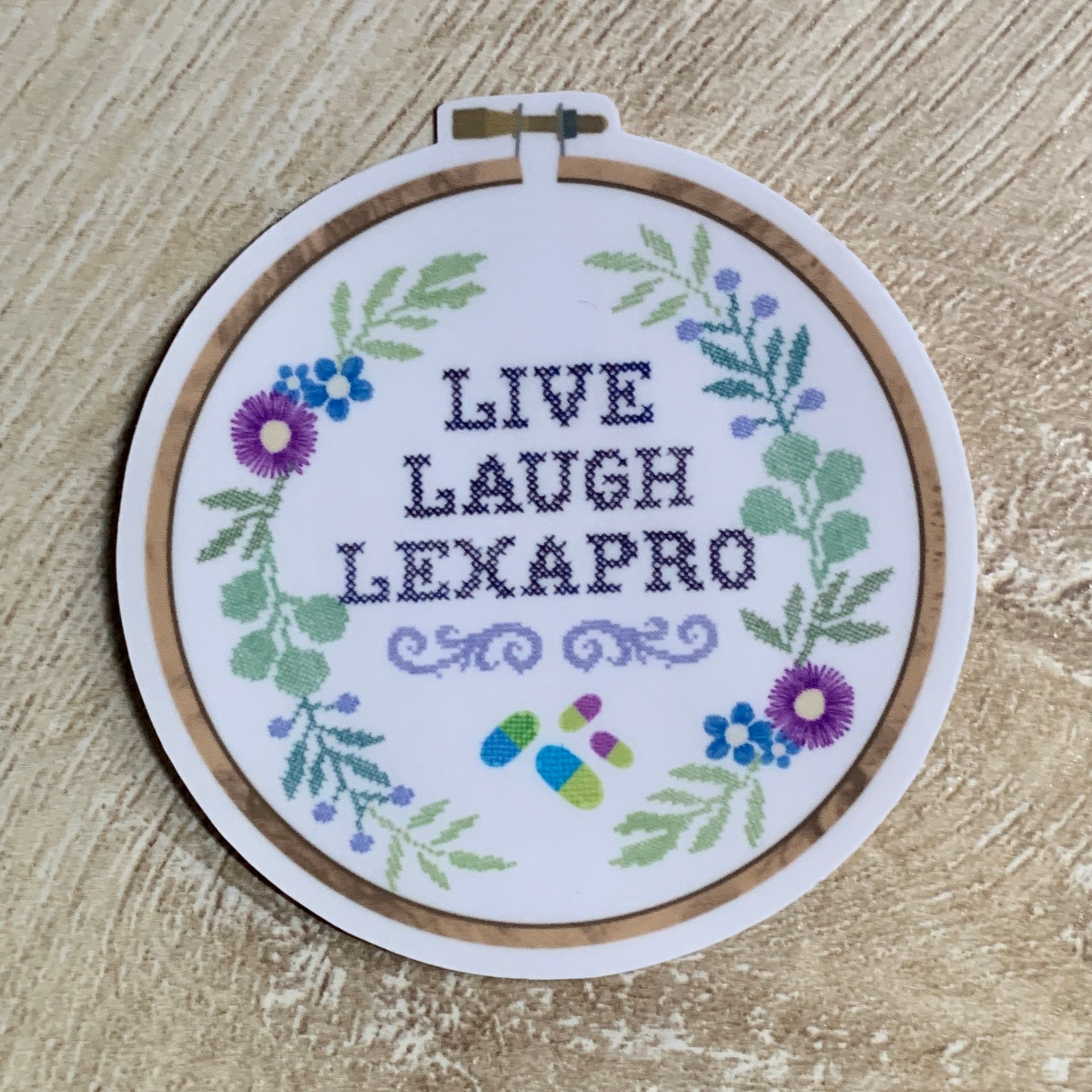 Cross Stitch Live Laugh Lexapro Mental Health Vinyl Decal Sticker - Etsy