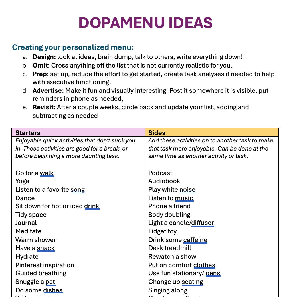 Dopamenu | Dopamine Menu | Activity Ideas | ADHD, Mental Health ...