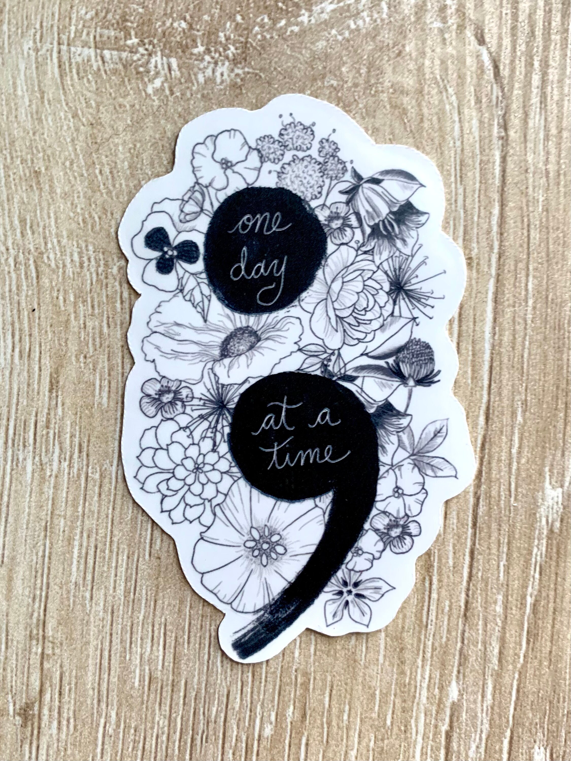 Semicolon Floral One Day at a Time Survivor Vinyl Decal Sticker - Etsy